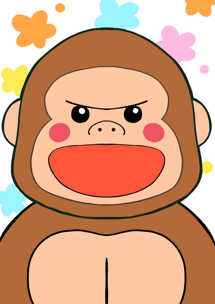 笑顔のゴリラ（食いしん坊のゴリラ）のイラスト | フリー写真テイクアウト